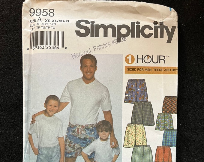 Simplicity Sewing Pattern 9958 Boys' & Men's Boxer Shorts 1 Hour Size ...