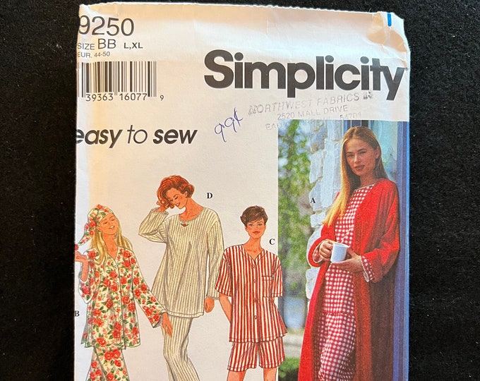 Simplicity Sewing Pattern 9250 Misses Sleepwear Nightgown Pajamas Robe Size L-XL 18-24 FF UNCUT ...