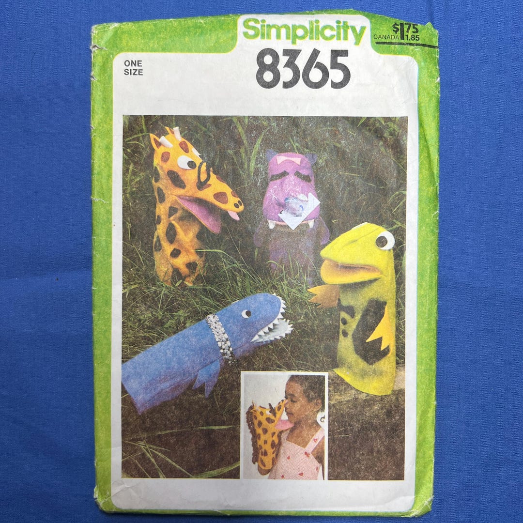 Simplicity Sewing Pattern 8365 Set of Hand Puppets Frog Hippo Giraffe Shark UNCUT (not FF) - Etsy