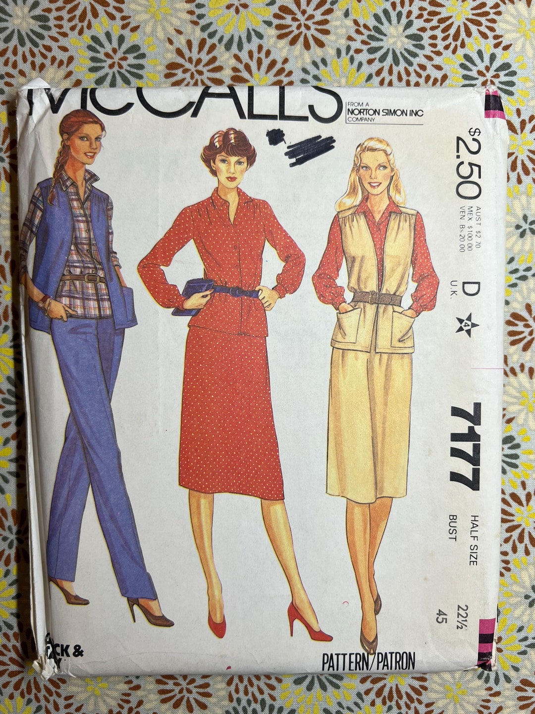 Mccall's Sewing Pattern 7177 Half Size Vest Skirt & Pants Size 22-1/2 Bust 45 FF UNCUT - Etsy