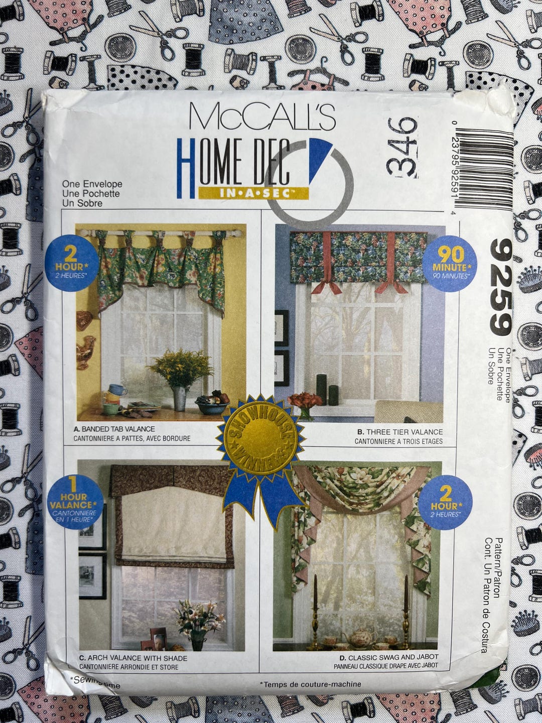 Mccall's Home Dec in a Sec Sewing Pattern 9259 Curtains Valances FF ...