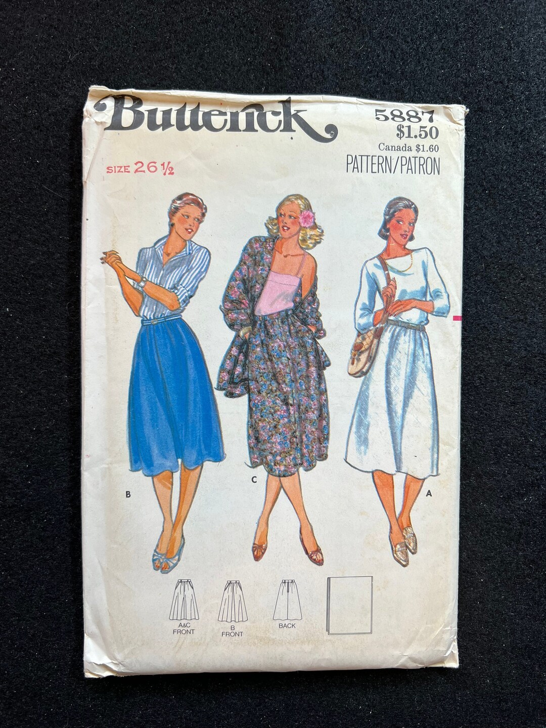 Butterick Sewing Pattern 5887 Misses Skirt & Shawl Waist Size 26-1/2 FF ...