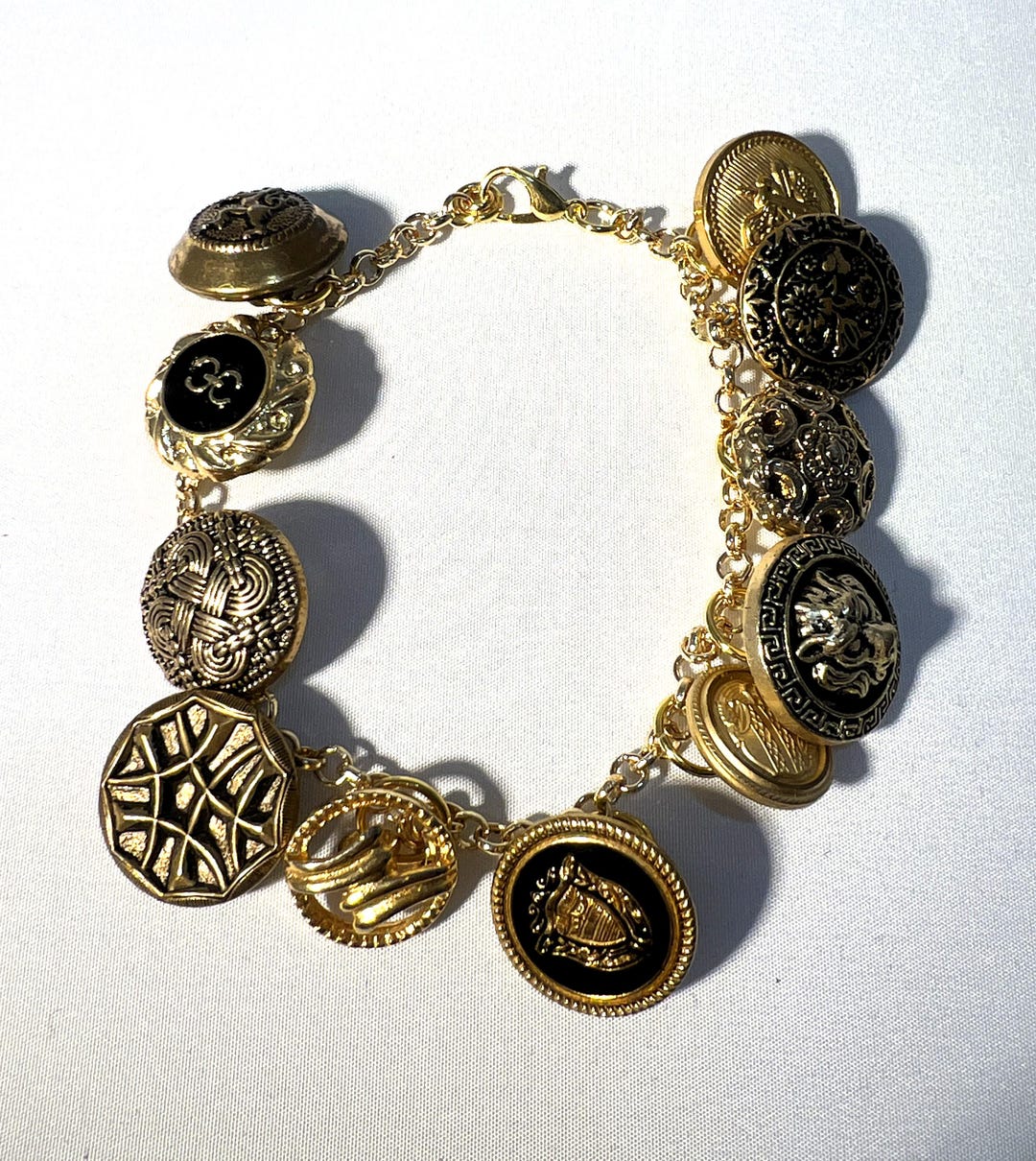 Vintage Gold Button Charm Bracelet: Patterned Insignia, 8-inch - Etsy
