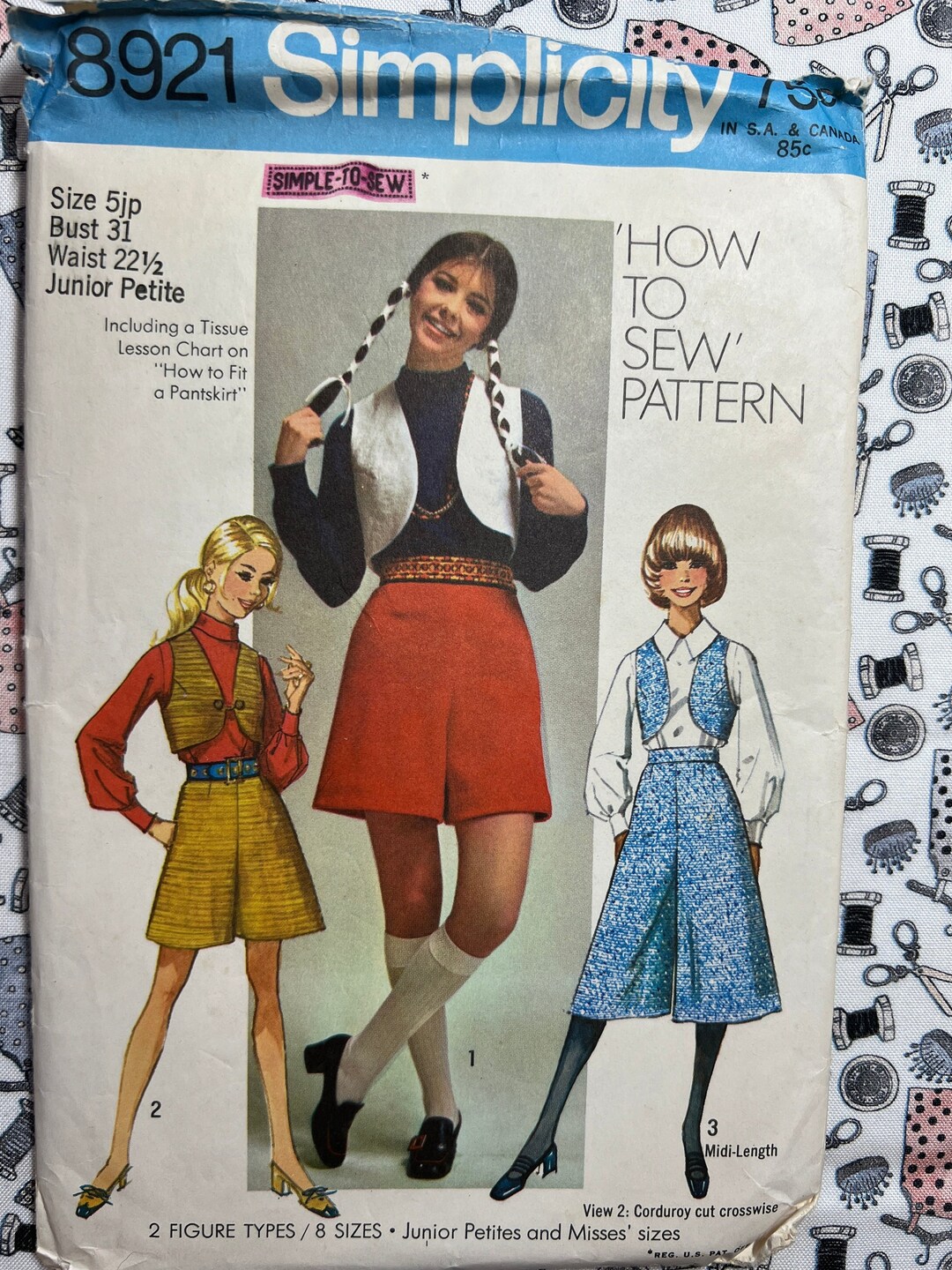 Simplicity 8921 Sewing Pattern: Junior Petite Pantskirt & Vest, Size ...