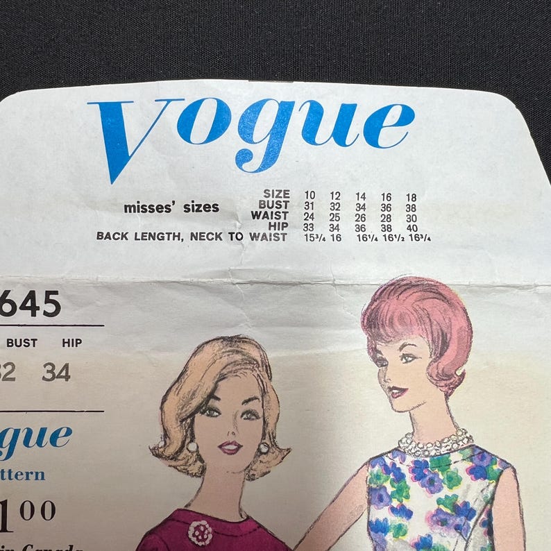 Vogue Sewing Pattern 5645 One Piece Dress Size 12 - Etsy