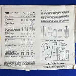 Mccall's Sewing Pattern 7332 Misses' Maternity Dress Top & Skirt Size ...