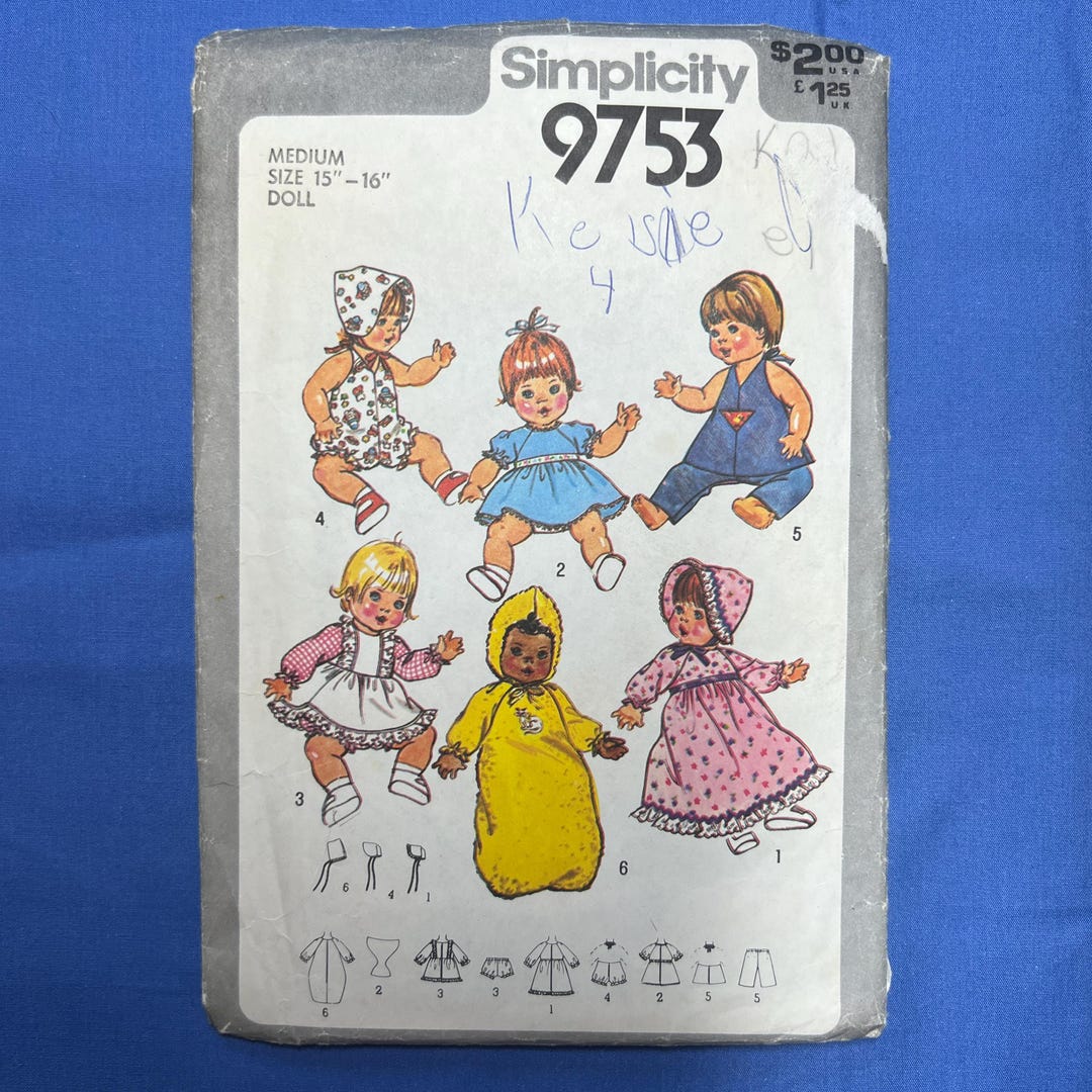 Simplicity Sewing Pattern 9753 Wardrobe for Baby Dolls in Three Size ...