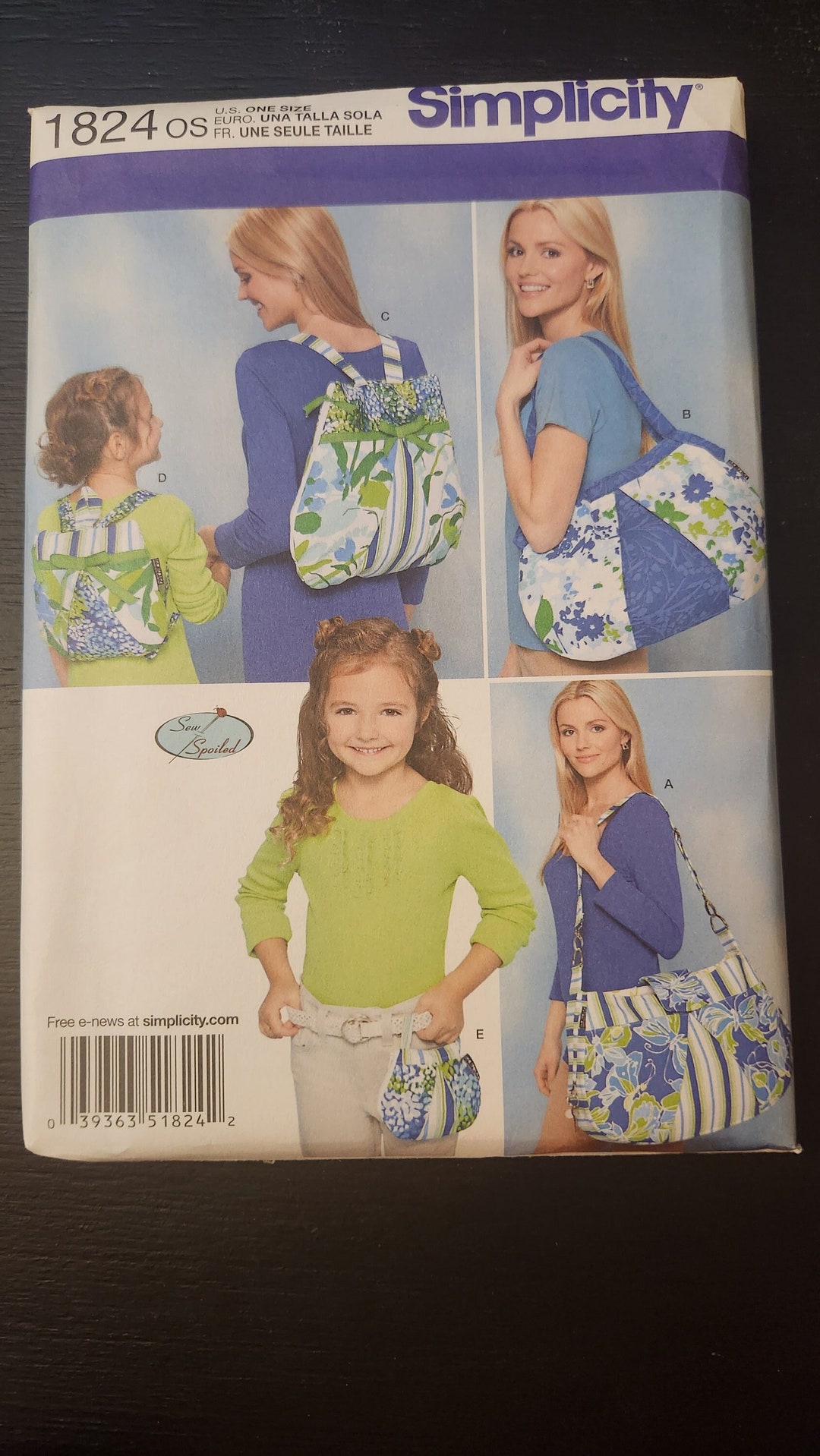 Simplicity Sewing Pattern 1824 Diaper Bag Shoulder Bag Backpack Mini ...