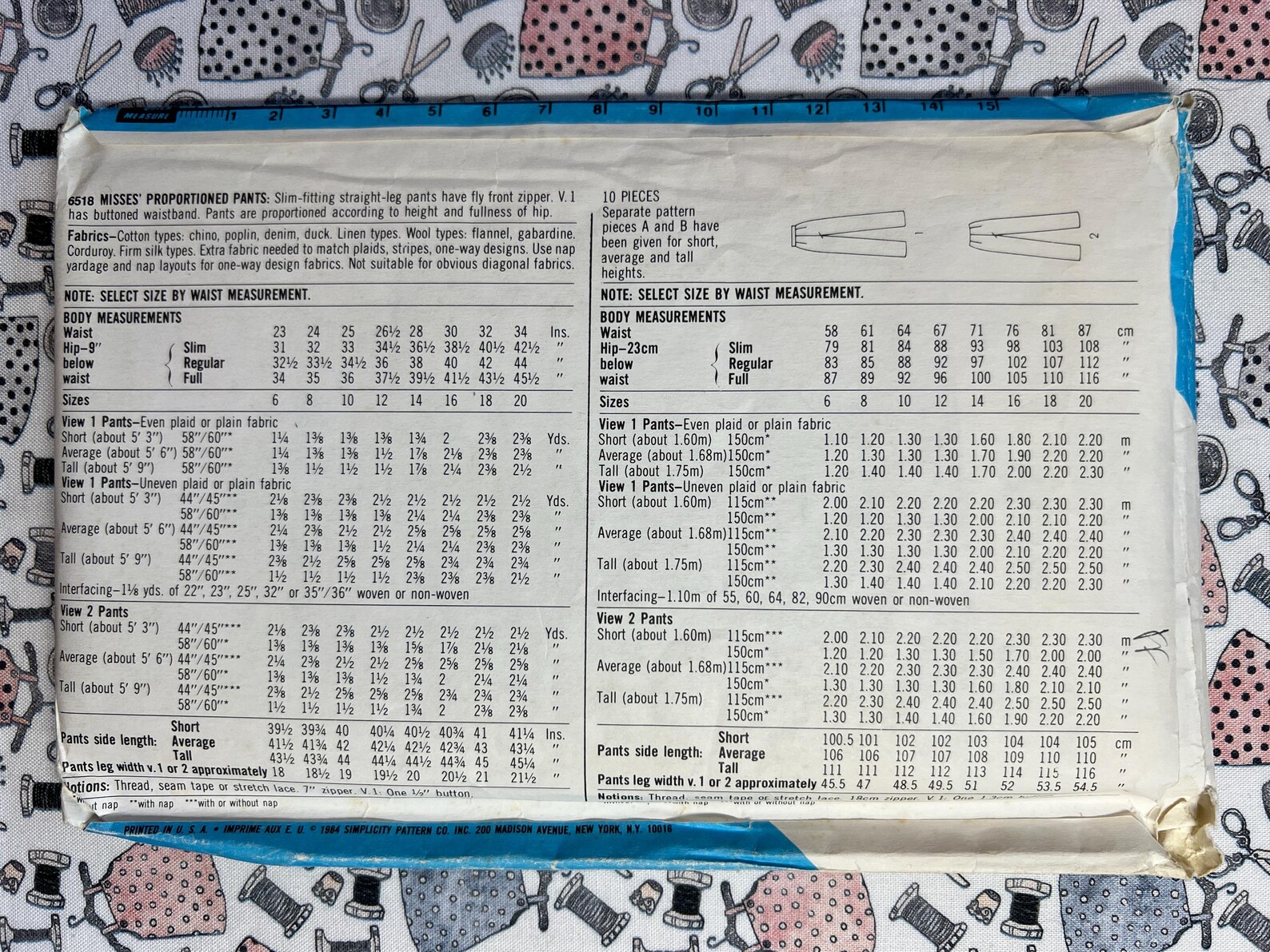 Simplicity Sewing Pattern 6518 Misses' Proportioned Pants Size 14 Waist ...