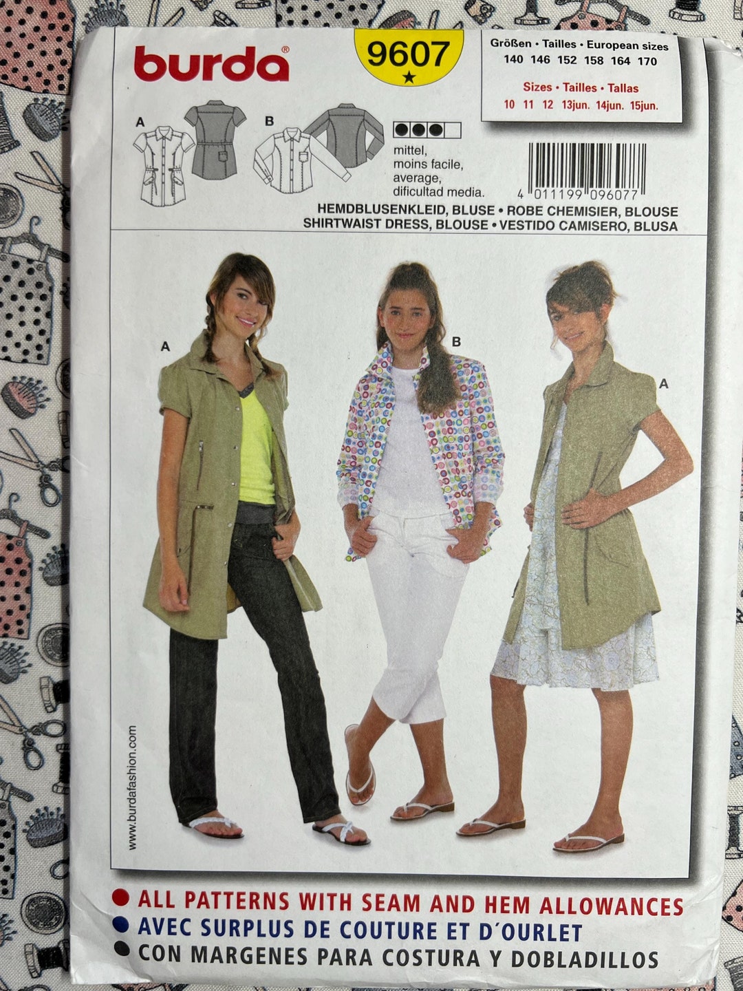 Burda Sewing Pattern 9607 Shirtwaist Dress & Blouse Size 10-15 Junior ...