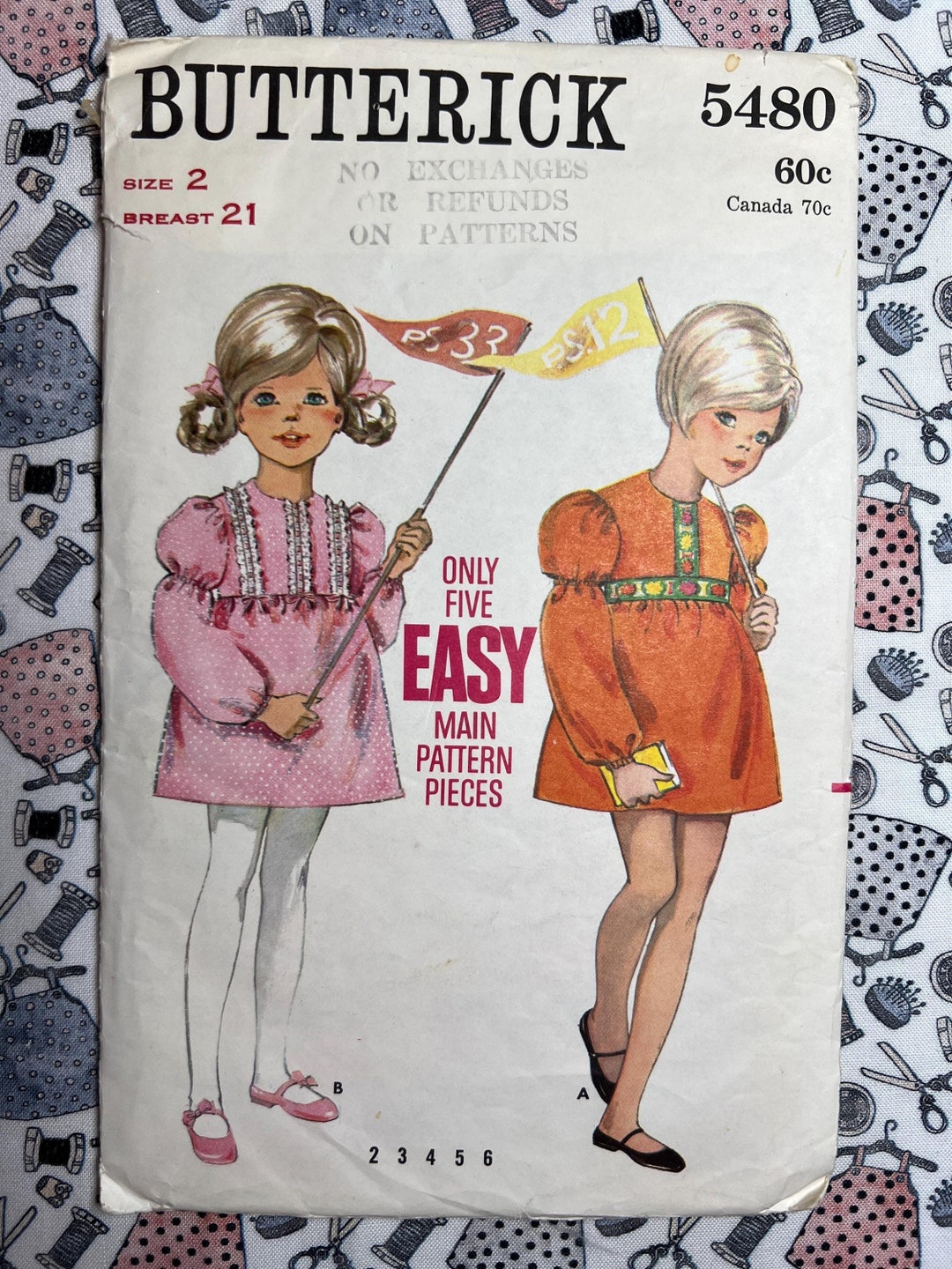 Butterick Sewing Pattern 5480 Children's One-piece Dress Size 2 Cut ...