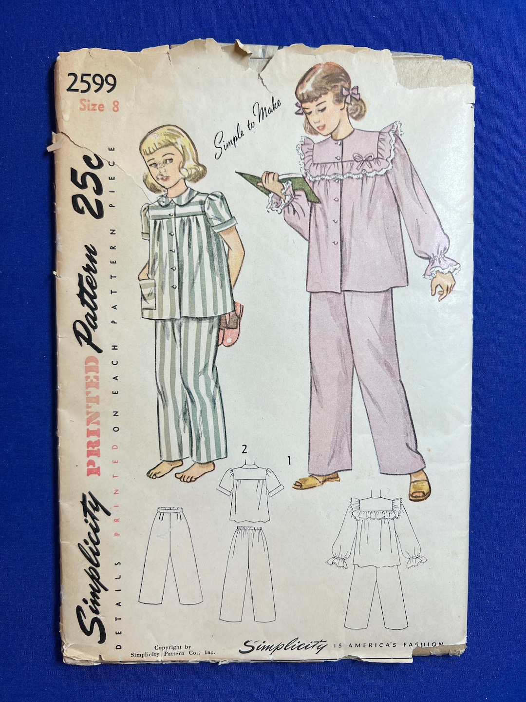 Simplicity Sewing Pattern 2599 Girls' Two-piece Pajamas Size 8 FF UNCUT ...