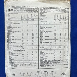 Mccall's Sewing Pattern 4962 Girls' Top & Pants Size 12-14 FF UNCUT - Etsy