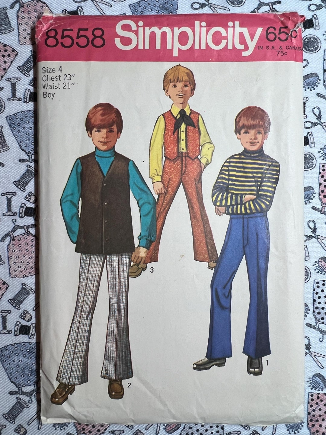 Simplicity Sewing Pattern 8558 Boys' Bell Bottom Pants & Vests Size 4 ...