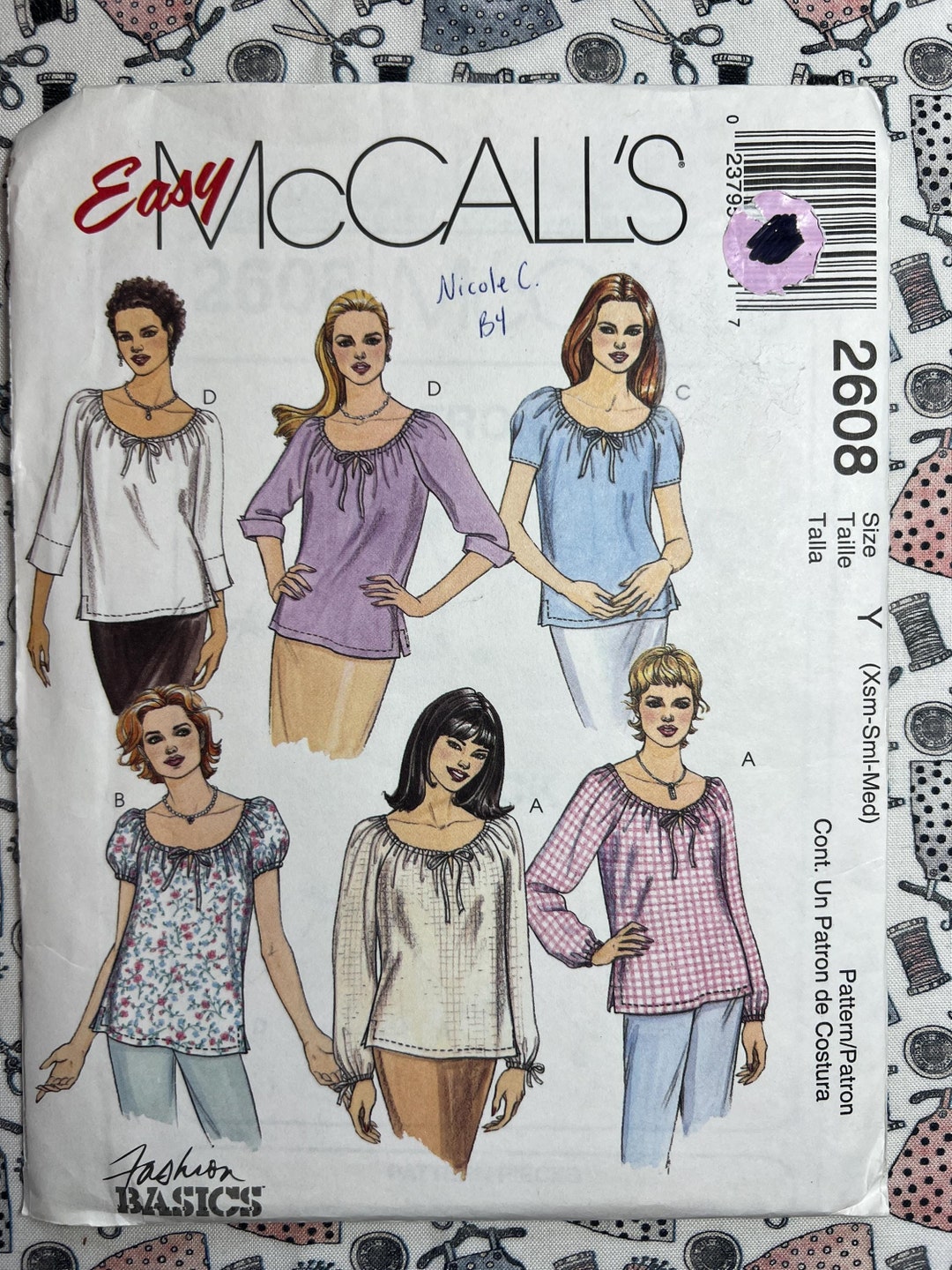 Mccall's Sewing Pattern 2608 Misses' Top Size XS-M 4-14 FF UNCUT - Etsy