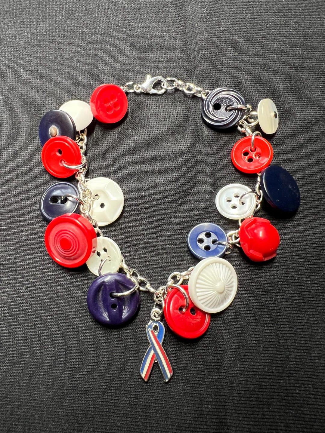 Vintage Button Charm Bracelet: Breast Cancer Awareness Red, White ...