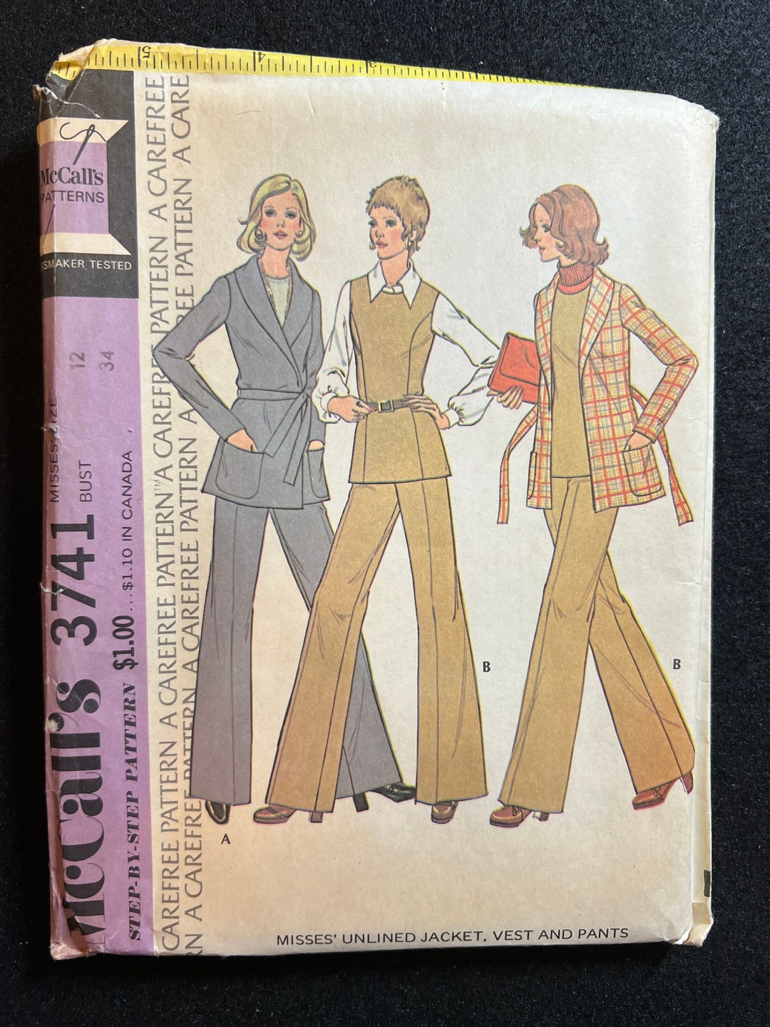 Mccall's Sewing Pattern 3741 Misses Unlined Jacket Vest & Pants Size 12 ...