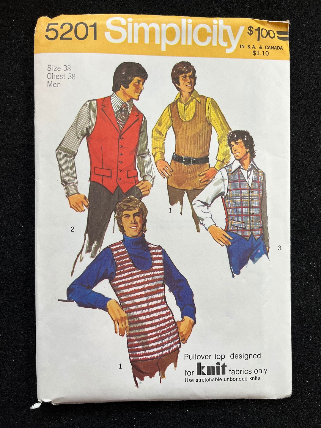Simplicity Sewing Pattern 5201 Men's Vests & Pullover Tank Top Size 38 ...