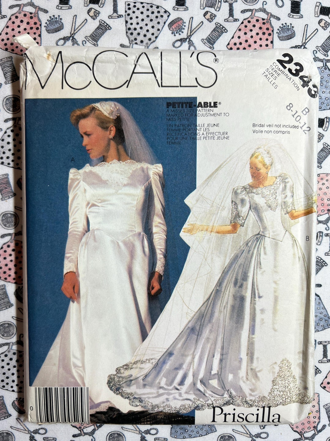 Mccall's Sewing Pattern 2343 Priscilla Misses' Bridal Gown Size 8-12 FF ...