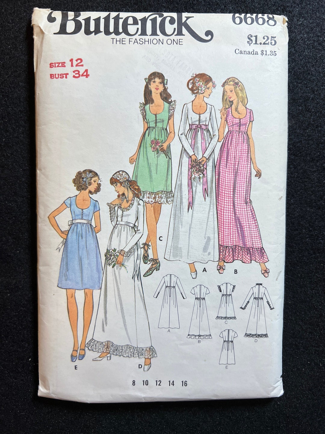 Butterick Sewing Pattern 6668 Misses Bridal Dress Size 12 Bust 34 Cut ...