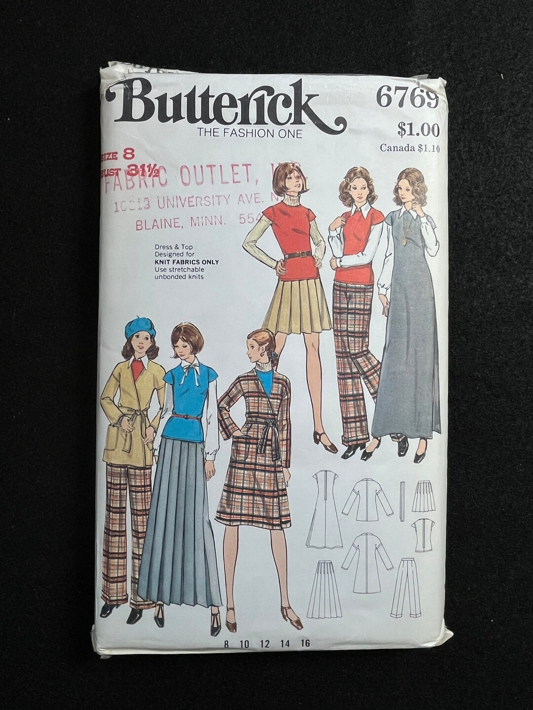 Butterick Sewing Pattern 6769 Misses' Dress Top Skirt Pants Coat ...
