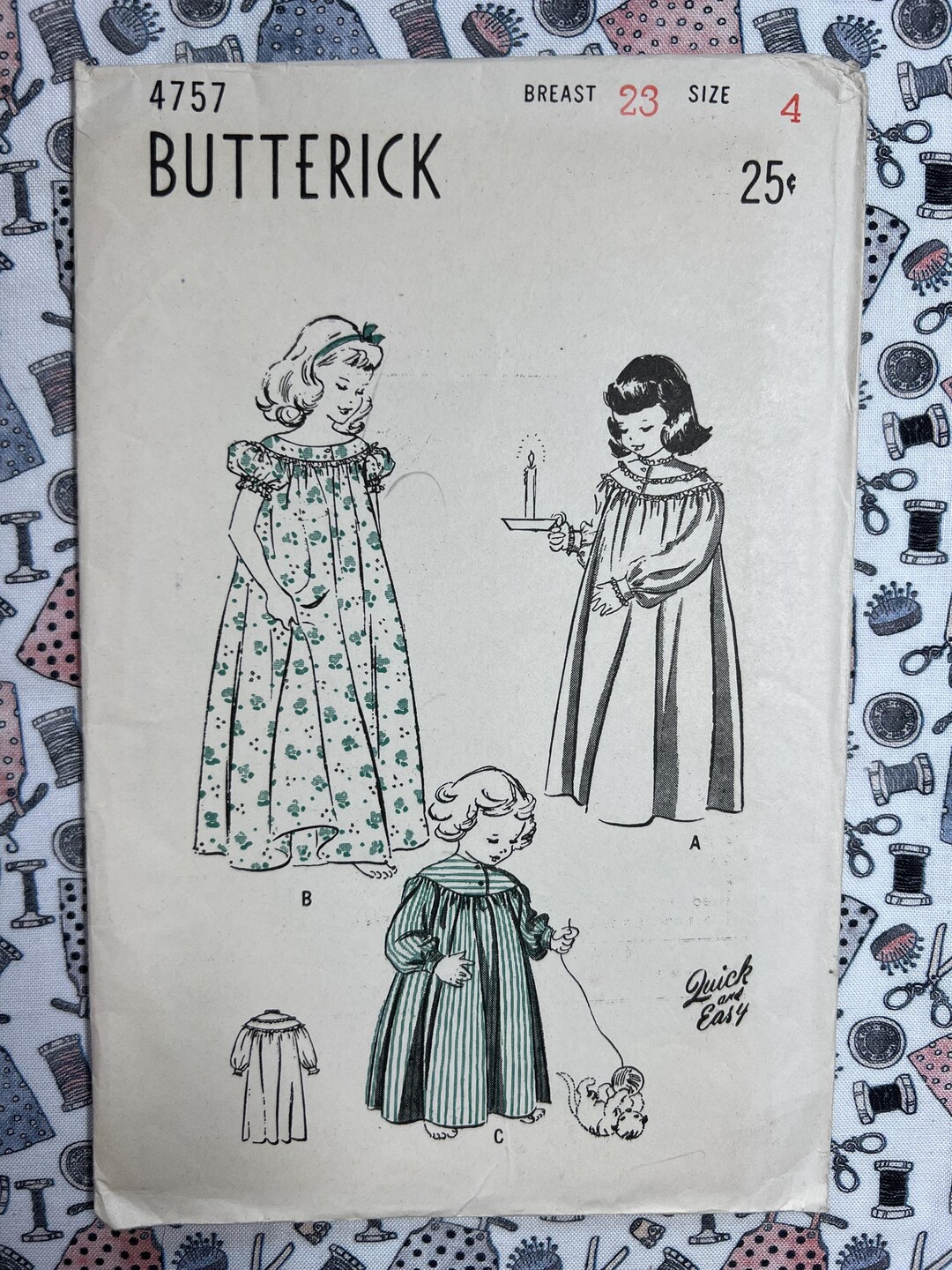 Butterick Sewing Pattern 4757 Girls' Flowing Nightgown Size 4 Cut ...
