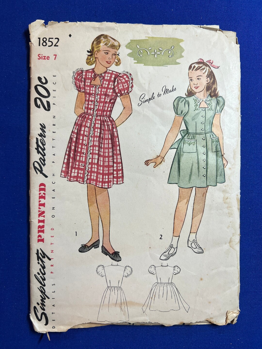 Simplicity Sewing Pattern 1852 Girls' One-piece Dress Size 7 FF UNCUT ...