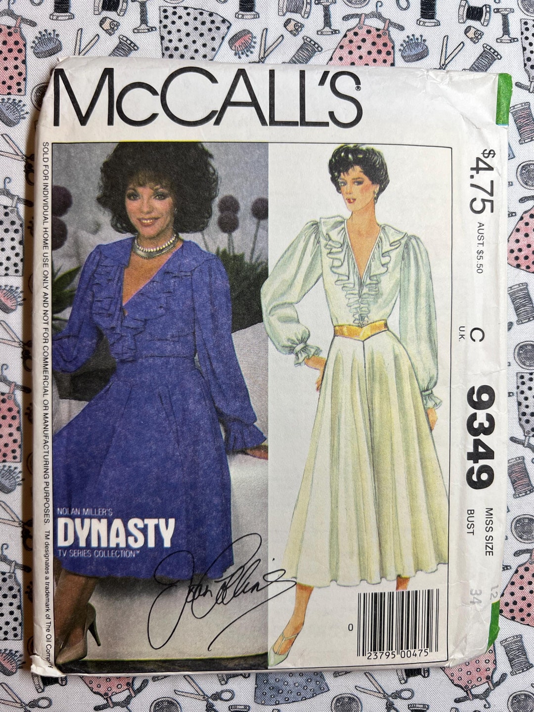 Mccall's 9349 Joan Collins Dynasty Dress Sewing Pattern - Size 12 UNCUT ...
