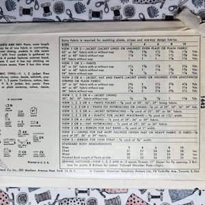 Simplicity Sewing Pattern 1442 Boy's Jacket Pants & Hat Size 6 FF UNCUT ...