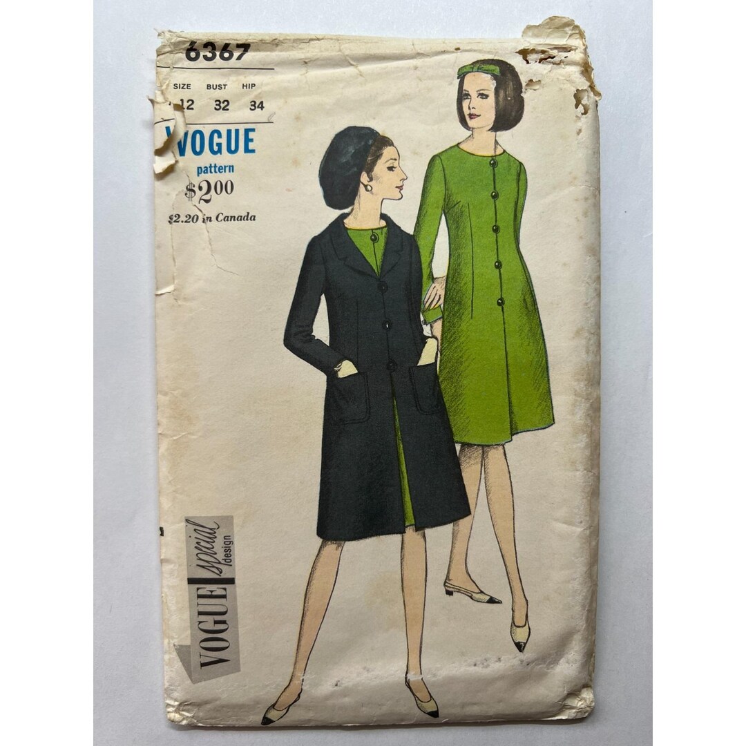 Vogue Sewing Pattern 6367 Misses One Piece Dress and Coat Size 12 Bust ...