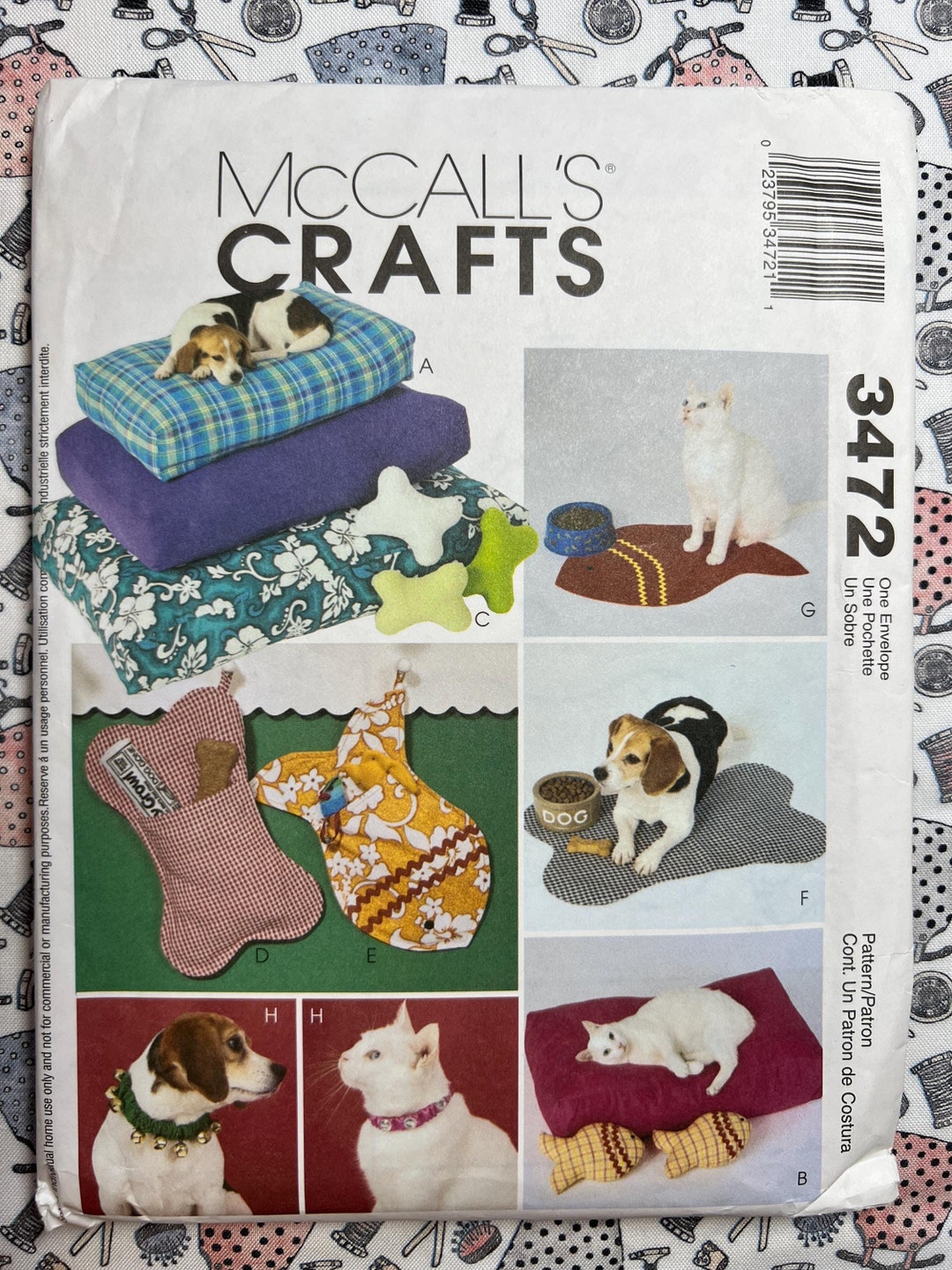 Mccall's Crafts Sewing Pattern 3472 Pet Accessories FF UNCUT - Etsy