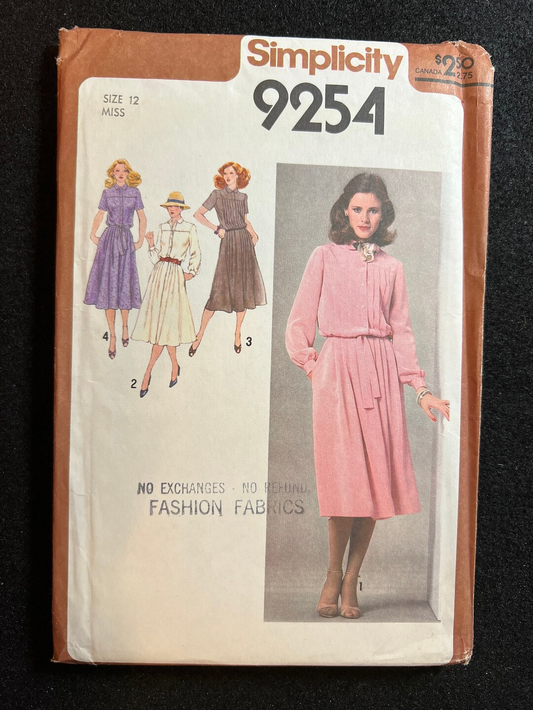 Simplicity Sewing Pattern 9254 Misses Dress & Tie Belt Size 12 FF UNCUT ...