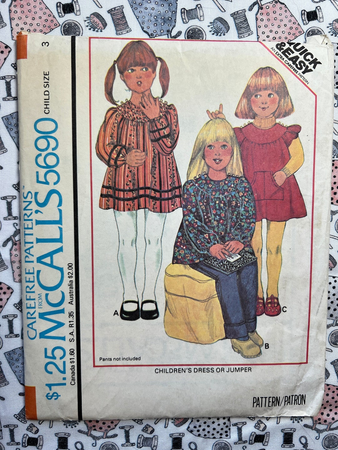 Mccall's Sewing Pattern 5690 Children's Dress or Jumper Size 3 FF UNCUT ...
