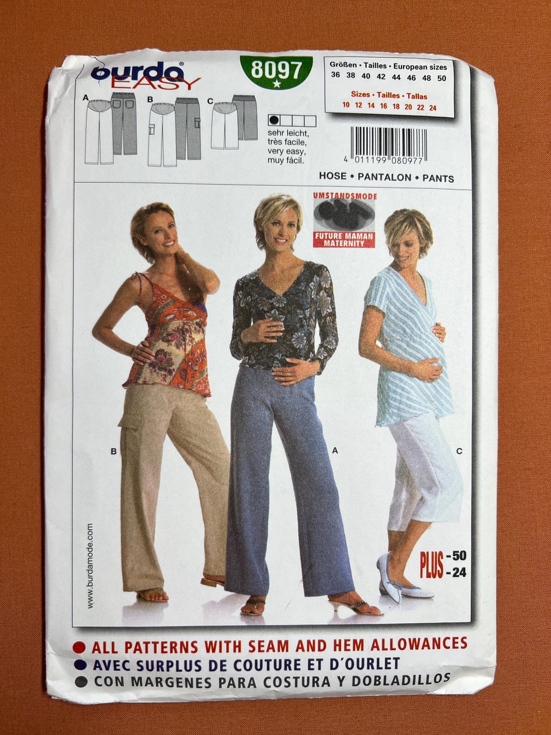 Burda Sewing Pattern 8097 Maternity Pants Size 10-24 FF UNCUT - Etsy