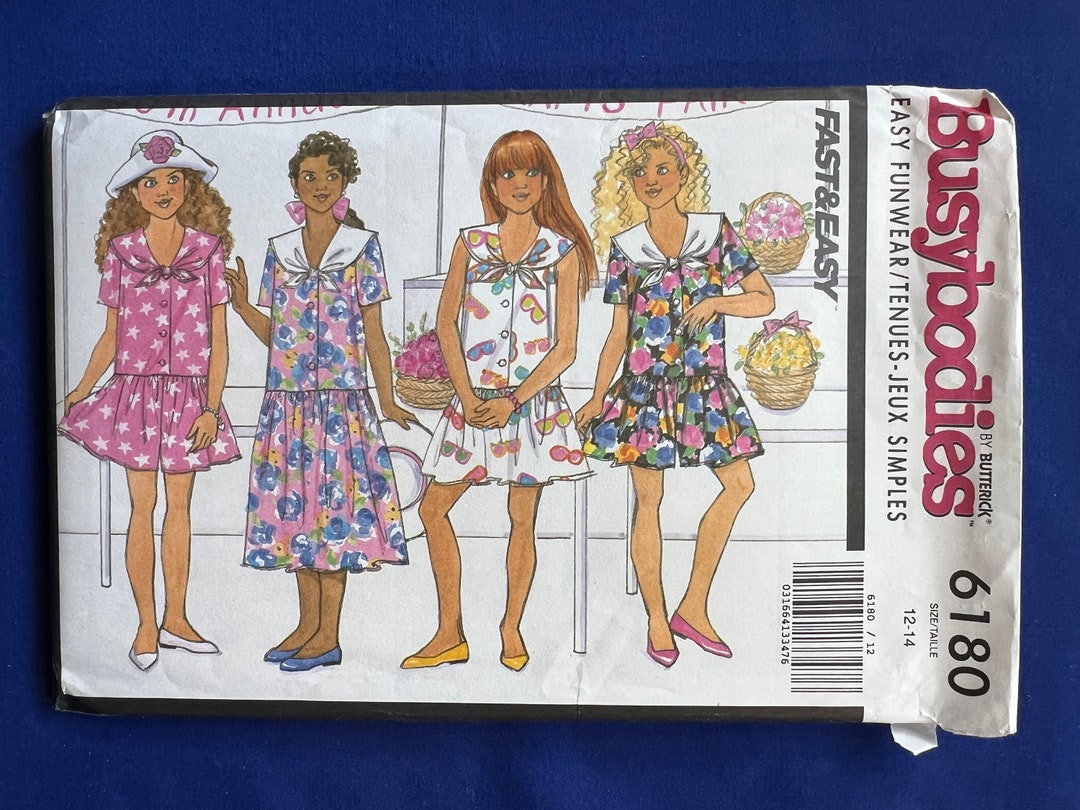 Butterick Busybodies Sewing Pattern 6180 Girls' Dress & Jumpsuit Size ...