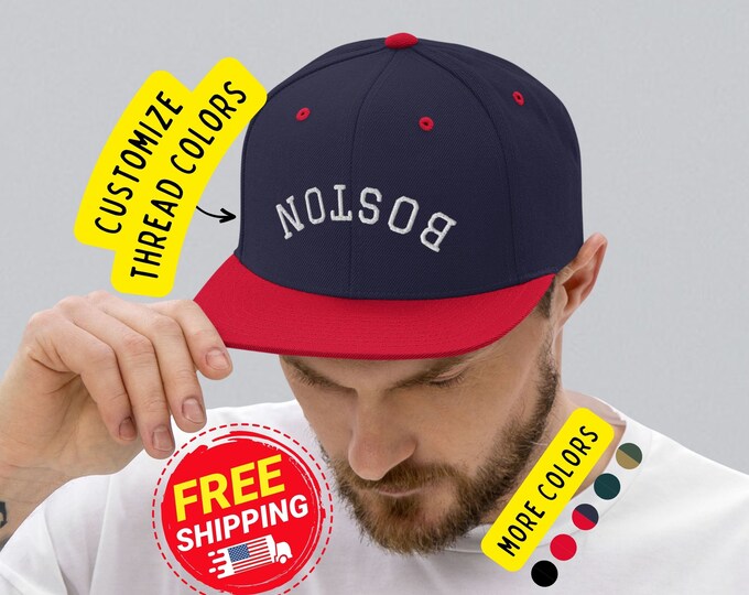 Boston Upside Down Snapback Hat, Boston Baseball Cap, Boston Basketball ...