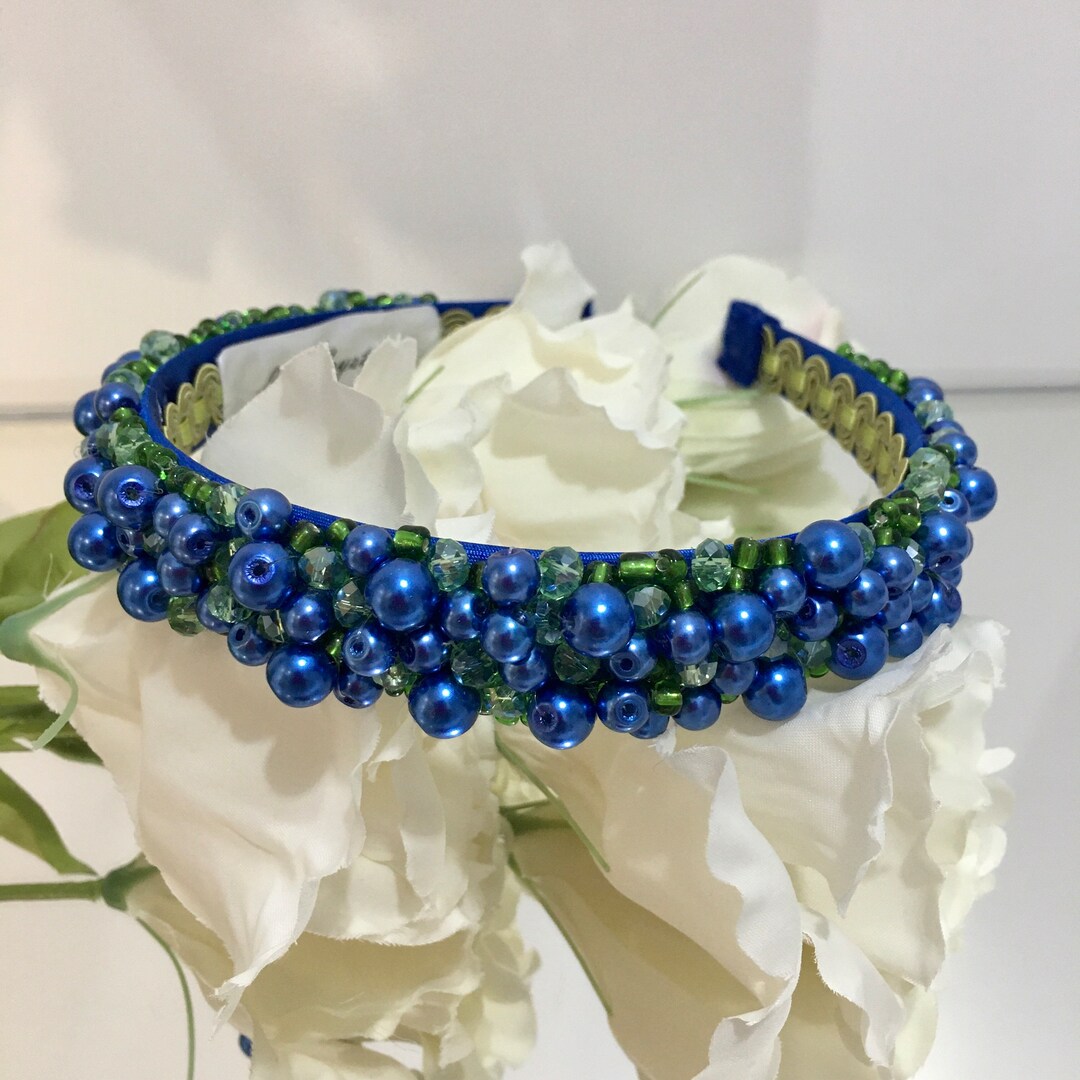 Blue and Green Headband, Embellished Ornate Headband, Royal Blue, Navy ...