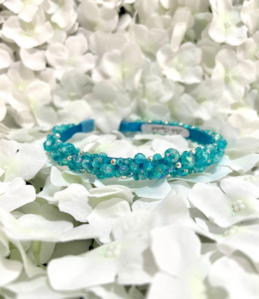 Aqua Blue Crystal Bead Headband Ornate Blue Jewelled Blue Hair Band