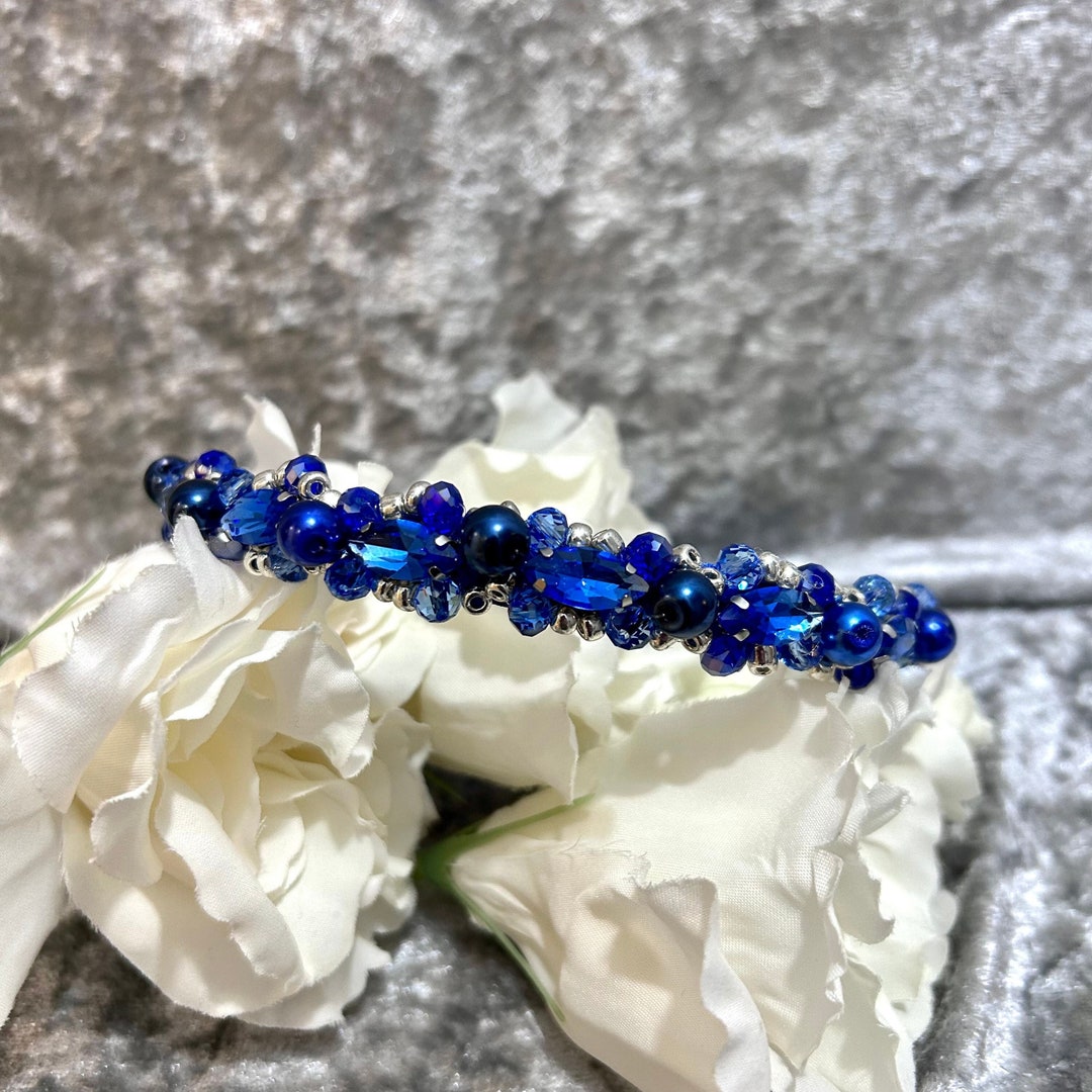 Blue Crystal Embellished Headband Ornate Blue Headband Alice - Etsy