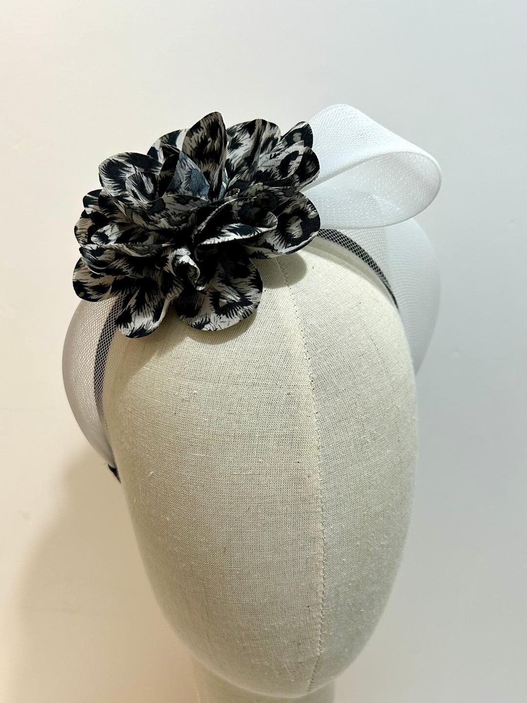 Leopard Print Flower Fascinator Headband With White Mesh Statement Hair ...