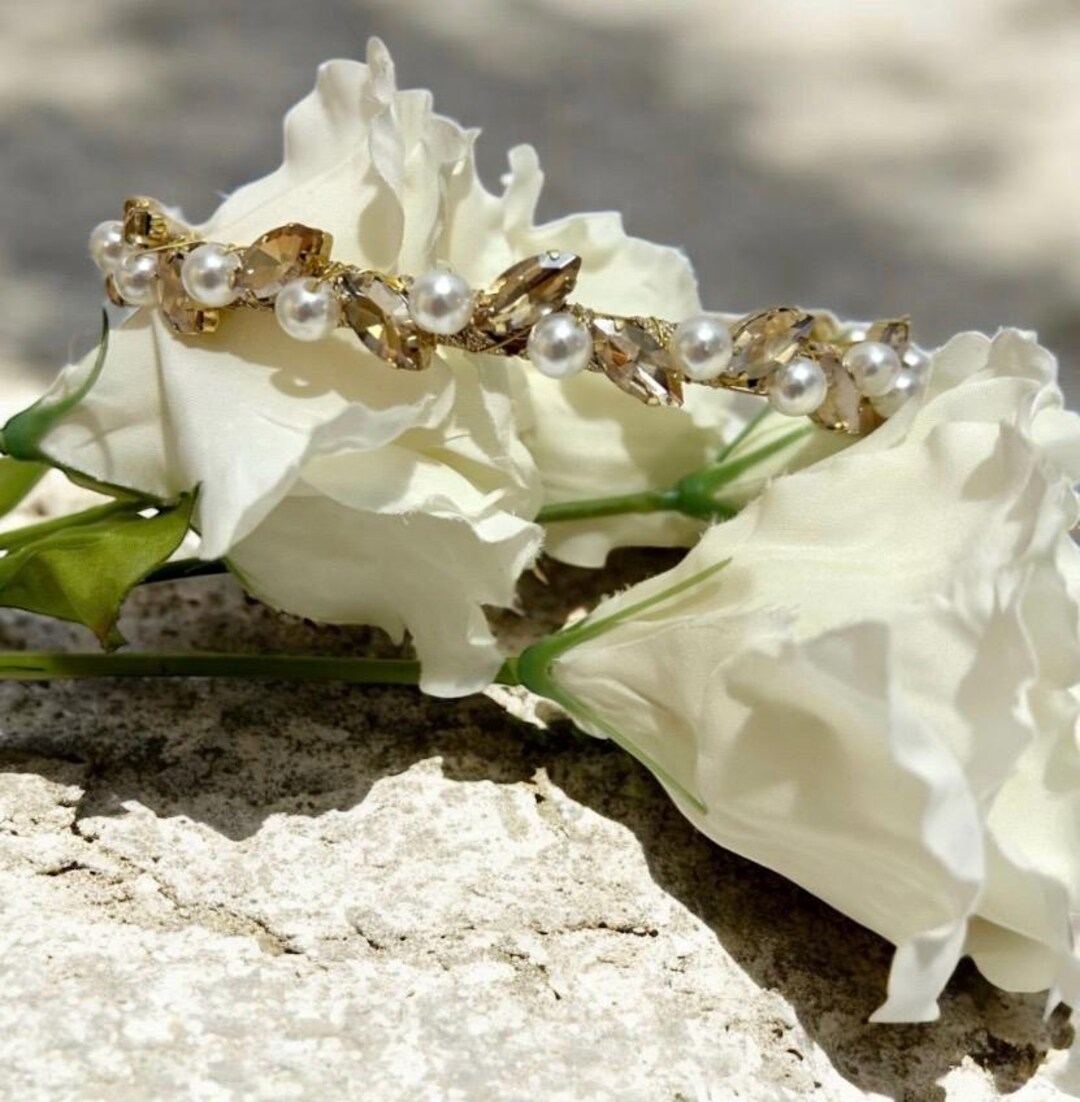 Crystal Pearl Headband: Gold Wedding Hair Piece - Etsy