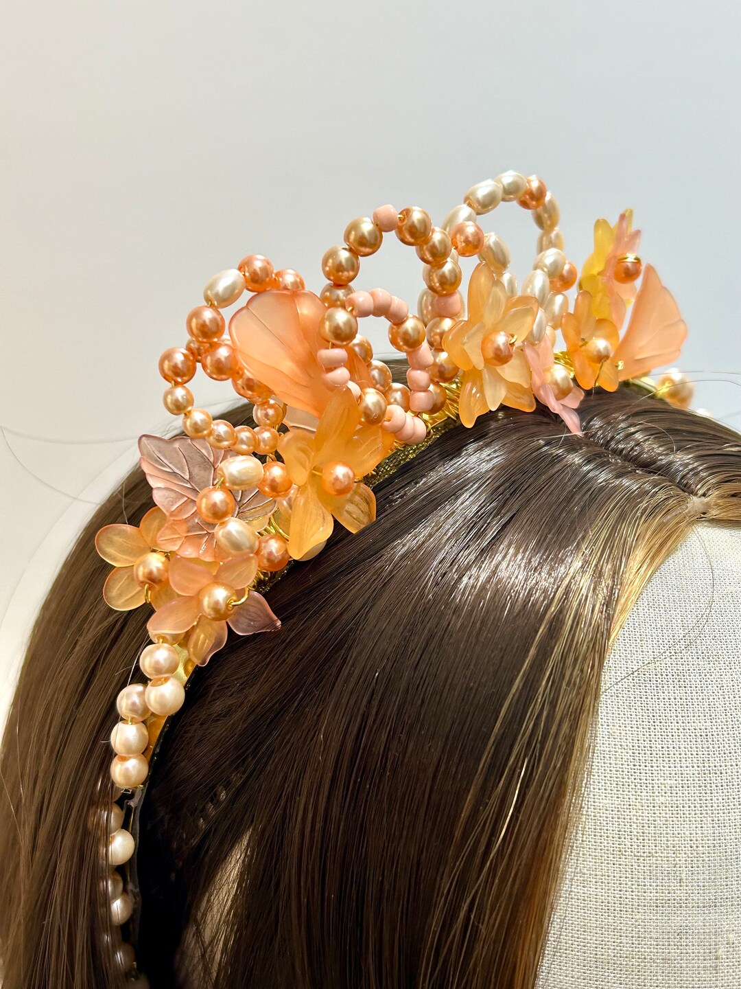 Peach Beaded Headband, Embellished Hairpiece, Peach and Gold, Bridal ...