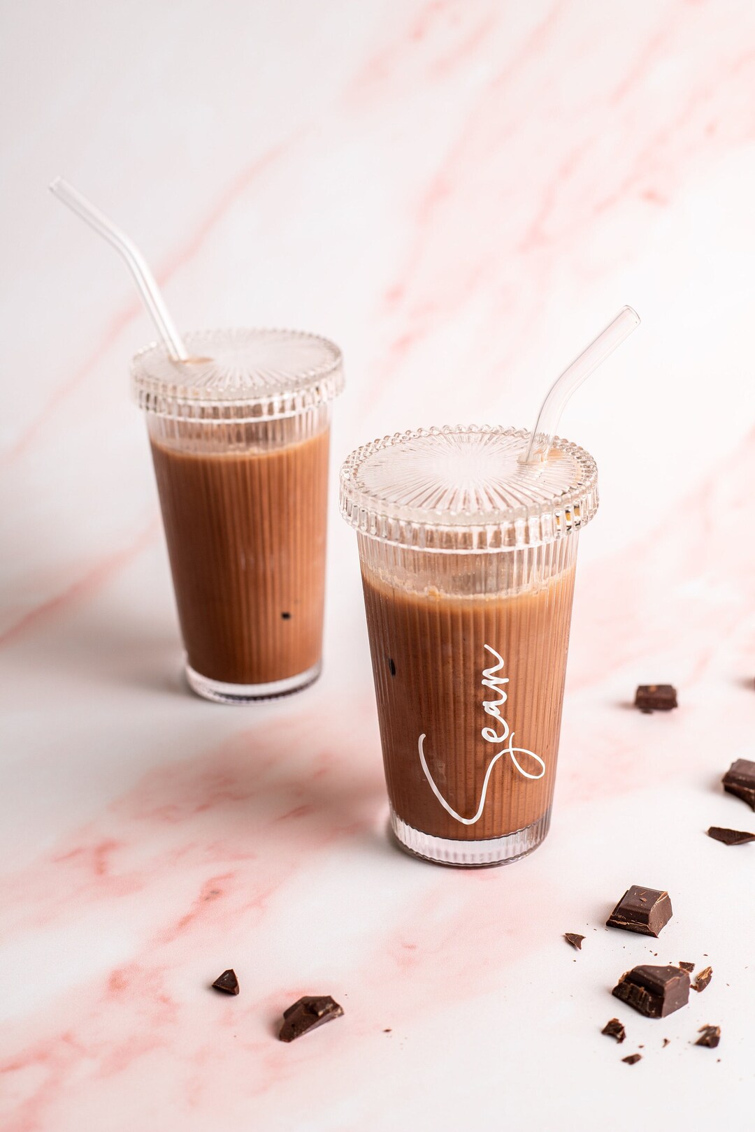 KAFFA Personalisable Medium Ribbed Glass Coffee Cup With Loose Fitting ...