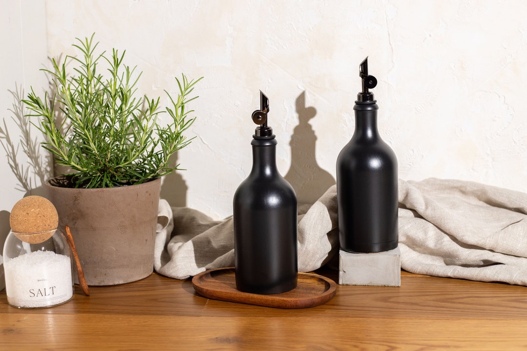 DIYA Oil & Vinegar Matte Black Stoneware Bottle Pourer | Size 500ml ...