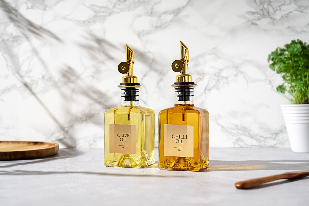 LEXI Oil & Vinegar Square Glass Bottle Pourer | Size 200ml | Silver ...