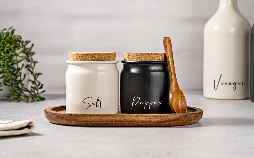 Engraved Stoneware Salt and Pepper Jars With Cork Lid - 160ml - Etsy