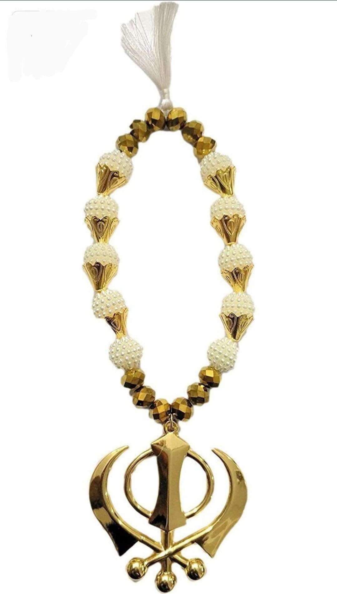 Car Hanging Golden Khanda in Angoori Pearls or Blue and Gold variance ...