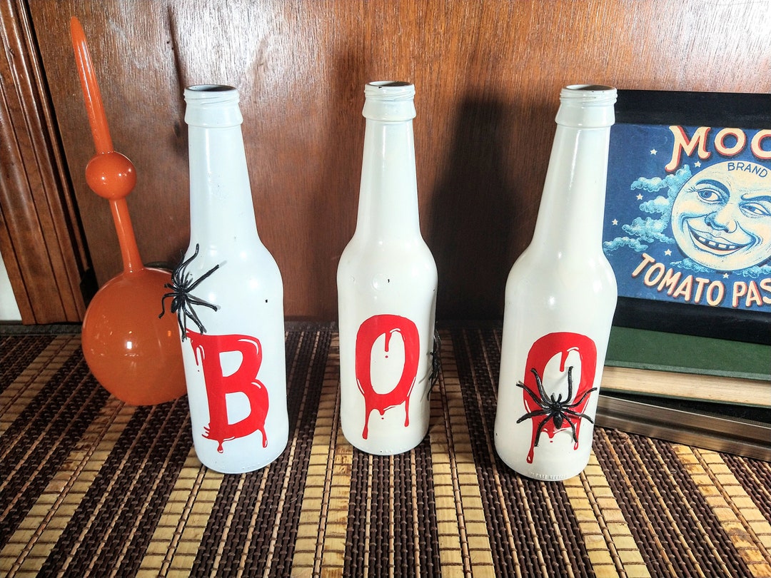 BOO Bottles With Spiders, Red and White Coke Bottles, Halloween Decor ...
