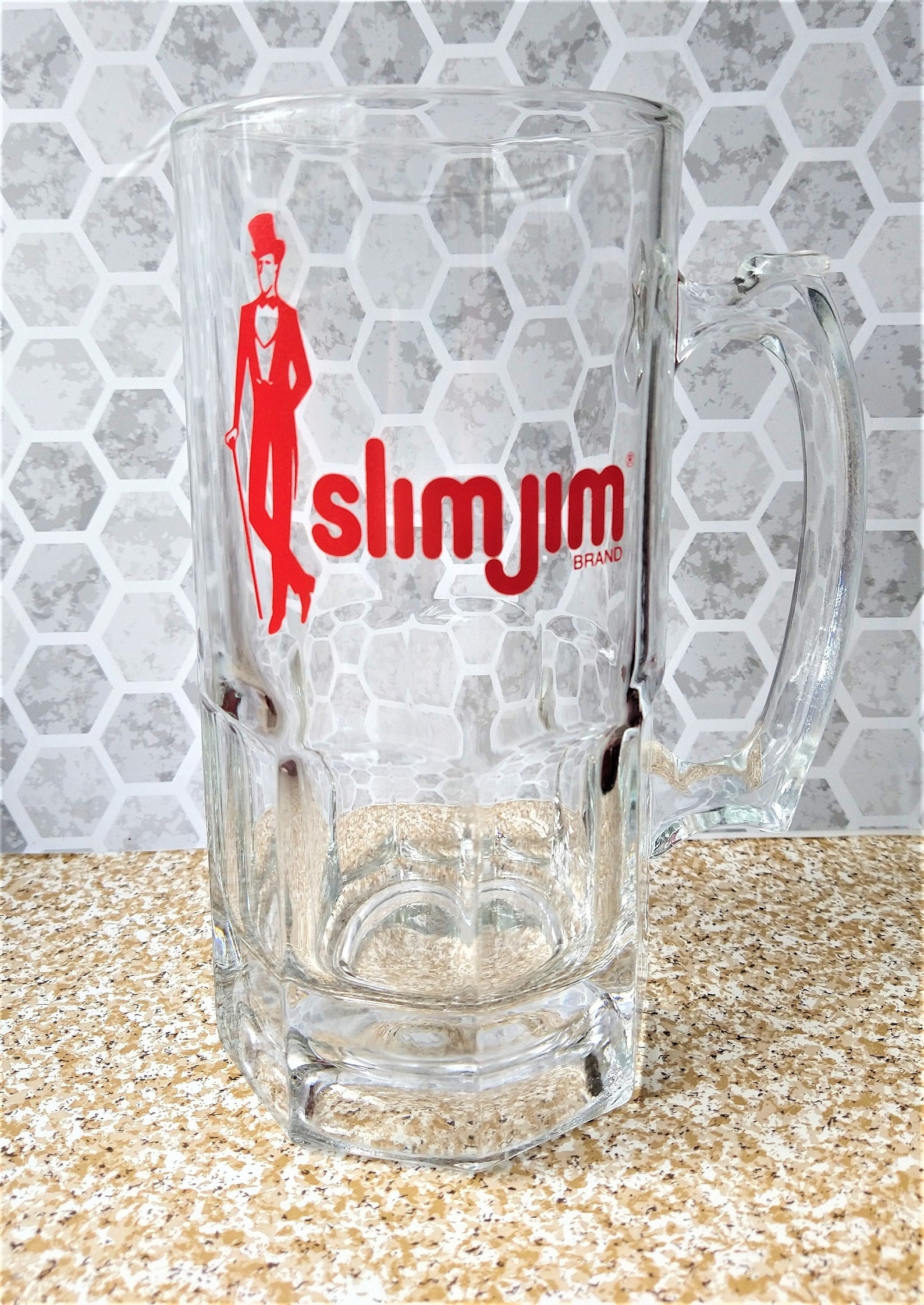 Large Slim Jim Beer Glass Mug Thick Barware Large Handled Etsy