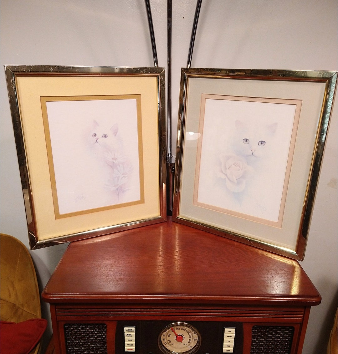 Bob Harrison Gold Metal Framed and Matted White Cat Prints 1984 - Etsy